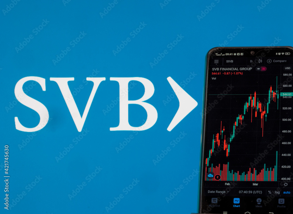 In this photo illustration the stock market information of SVB ...