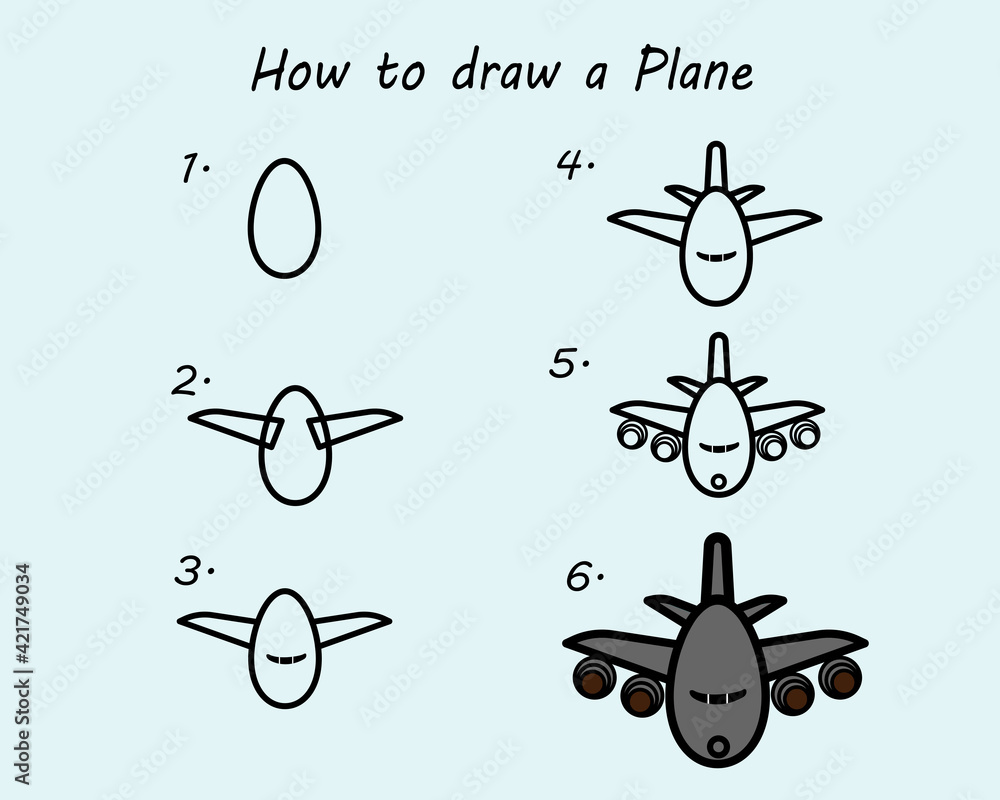 Drawing tutorial a Plane. Step by step repeats the picture. Drawing ...