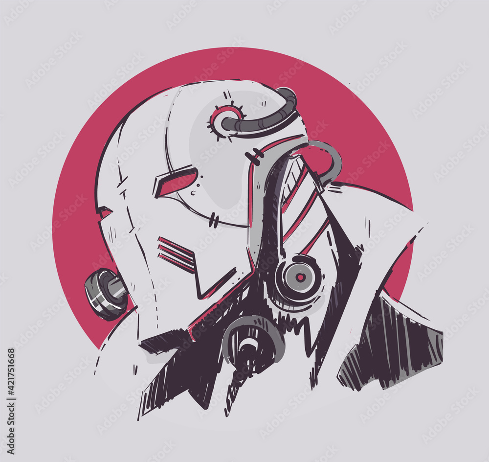 Cyberpunk masked cyborg vector illustration Stock Vector | Adobe Stock