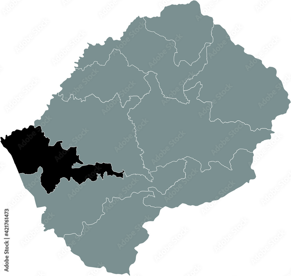 Black highlighted location map of the Lesothan Mafeteng district inside ...