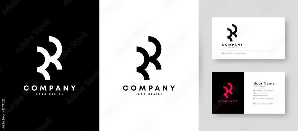 Flat minimal Initial R, RR Logo With Premium Business Card Design ...