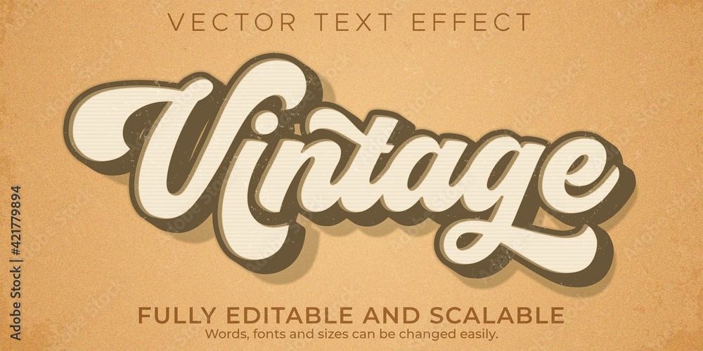 Retro, vintage text effect, editable 70s and 80s text style Stock ...