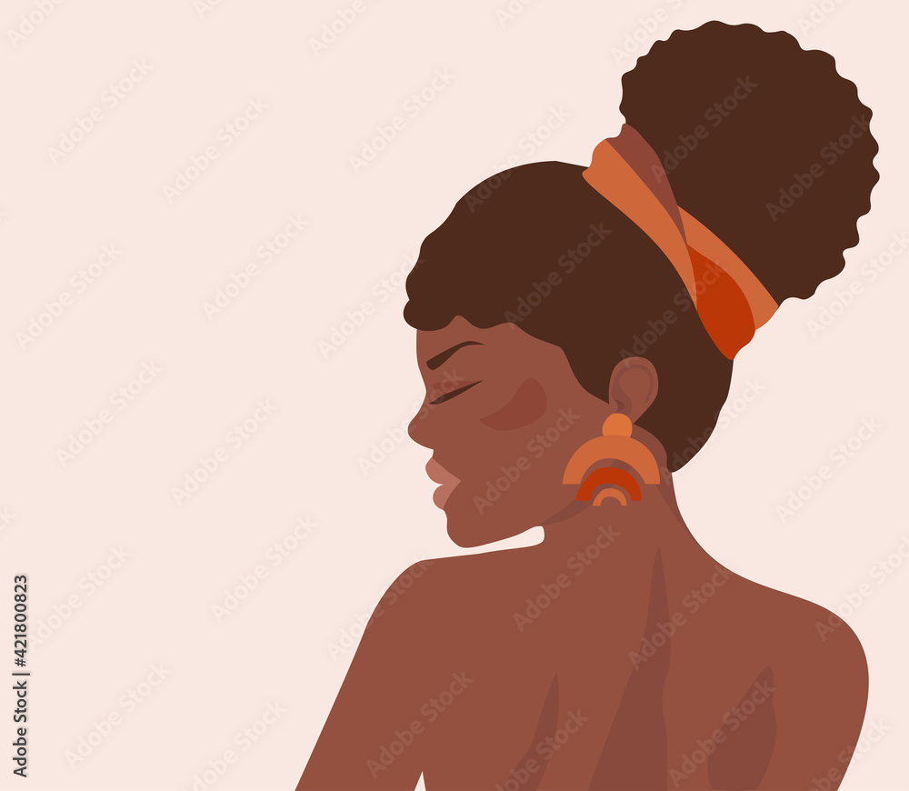 Abstract portrait of a beautiful young African-American black woman in profile. Vector graphics ...