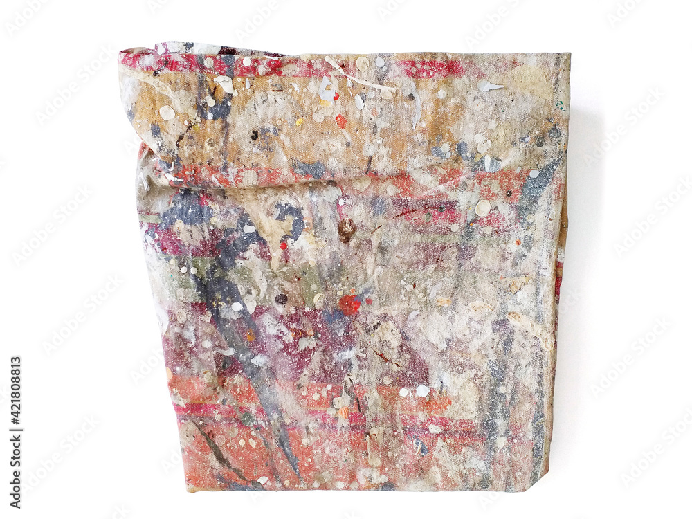 Watercolor stained fabric close up. Aerial view of colorful painter's ...