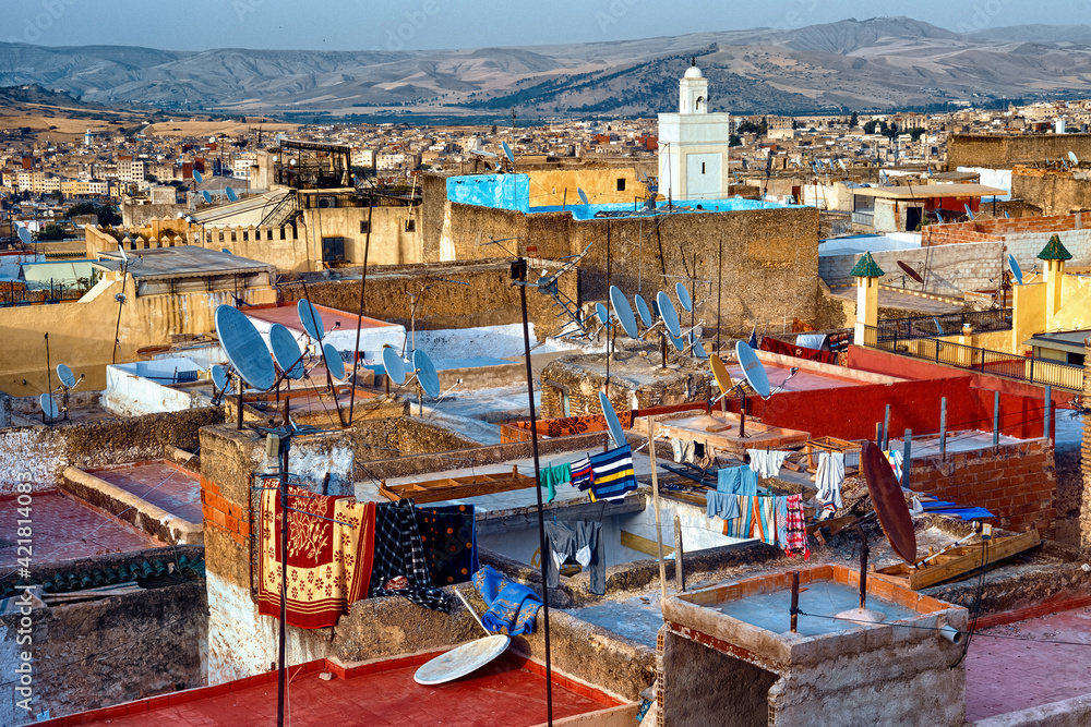 Stockfoto med beskrivningen View of the old buildings roofs in medina ...