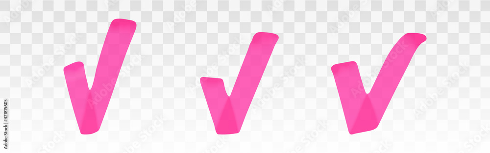 Pink highlighter check mark set isolated on transparent background ...