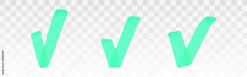 Cyan highlighter check mark set isolated on transparent background ...