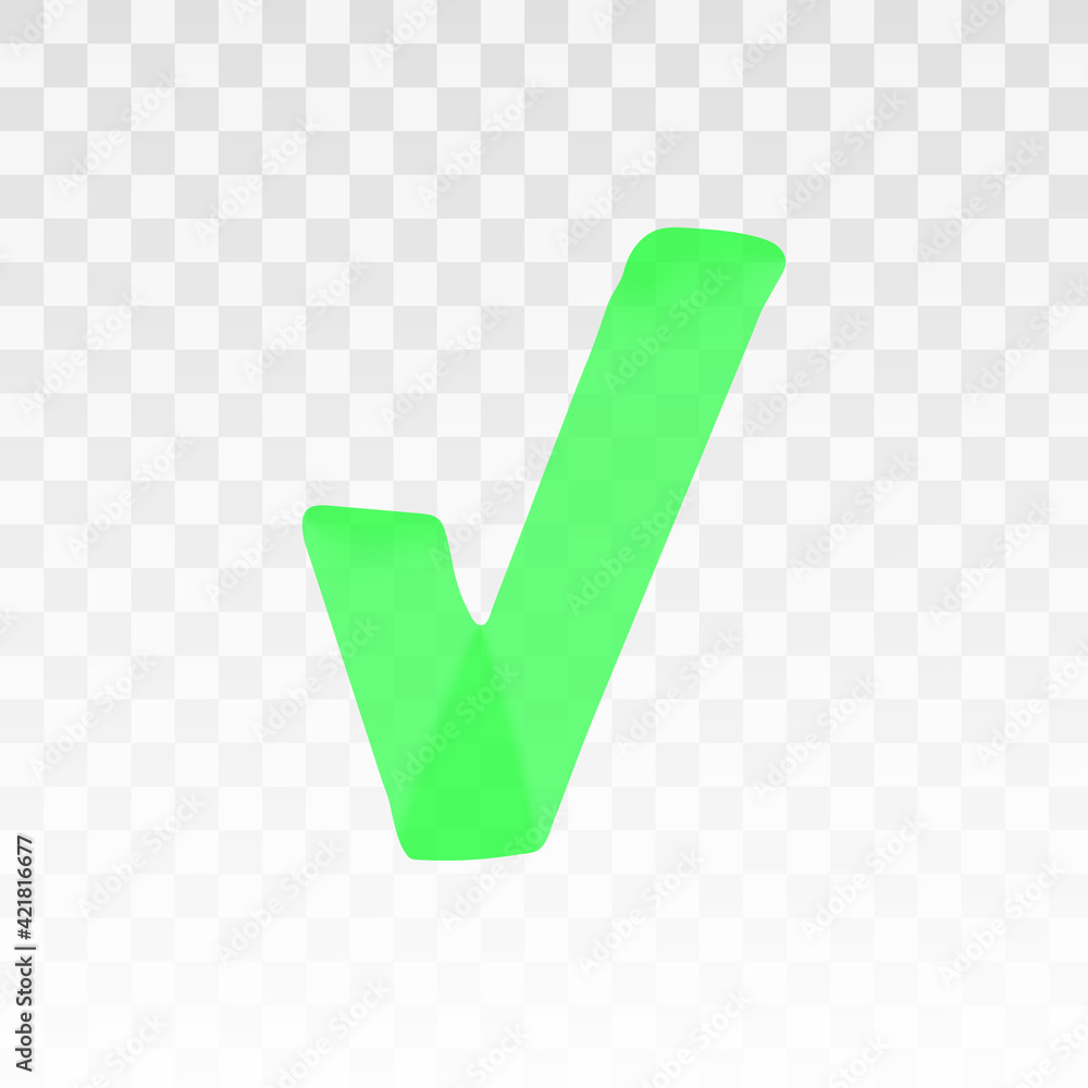 Green highlighter check mark isolated on transparent background. Marker ...