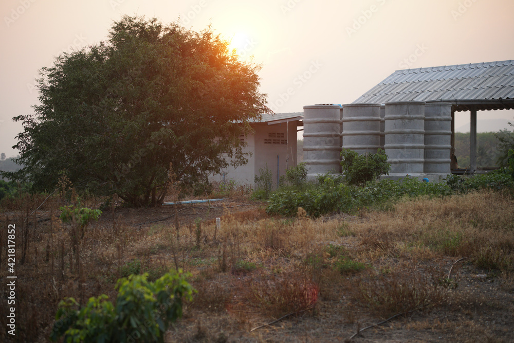 reinforced concrete rings use as water storage tank. collecting water ...