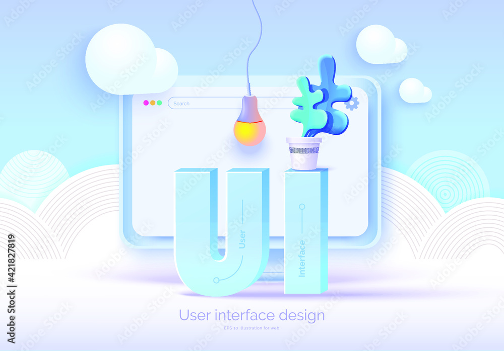 Mockup 3D monitor with user interface elements for web design Software ...