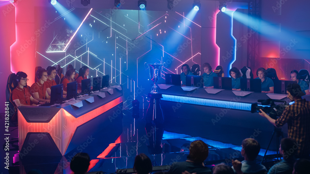 Two Esport Teams of Pro Video Game Players Playing in a Championship ...
