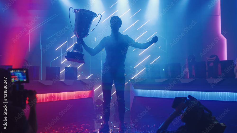 Professional Video Games Player Tournament Winner Celebrates Victory ...