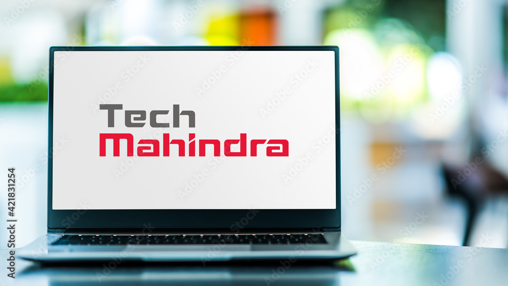Laptop computer displaying logo of Tech Mahindra Stock Photo | Adobe Stock