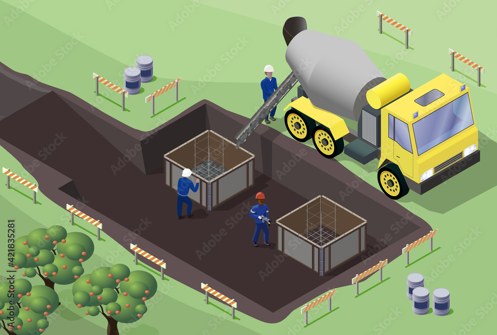 Construction site. formwork assembly in structures. reinforcement cages ...