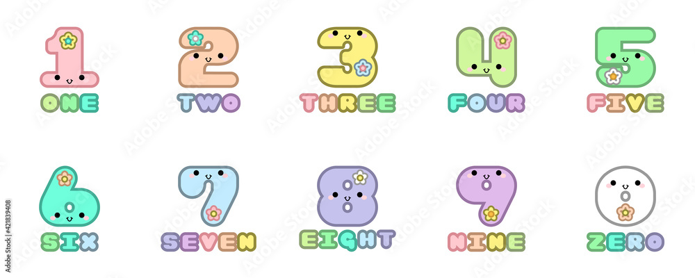 Cute cartoon numbers smiling face with eyes and mouth set isolated on ...
