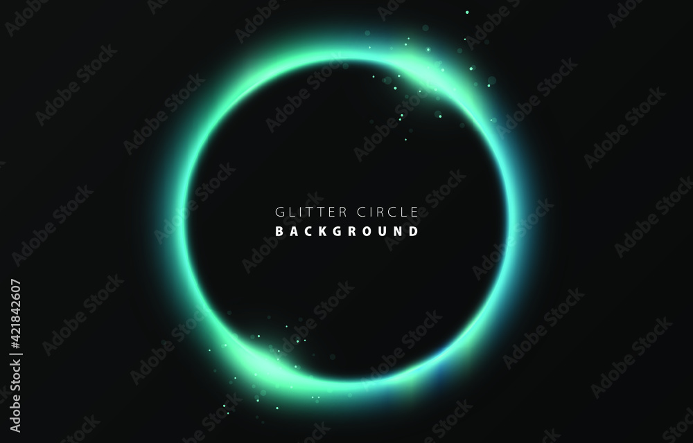 Glitter blue neon circle ring frame & sparkle flash light star shimmer ...