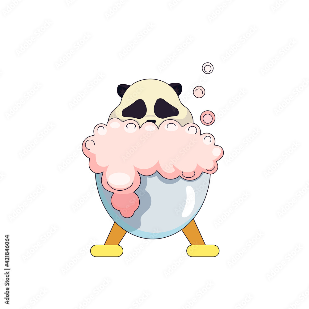 Cartoon Giant Panda taking bath on white isolated background, vector ...