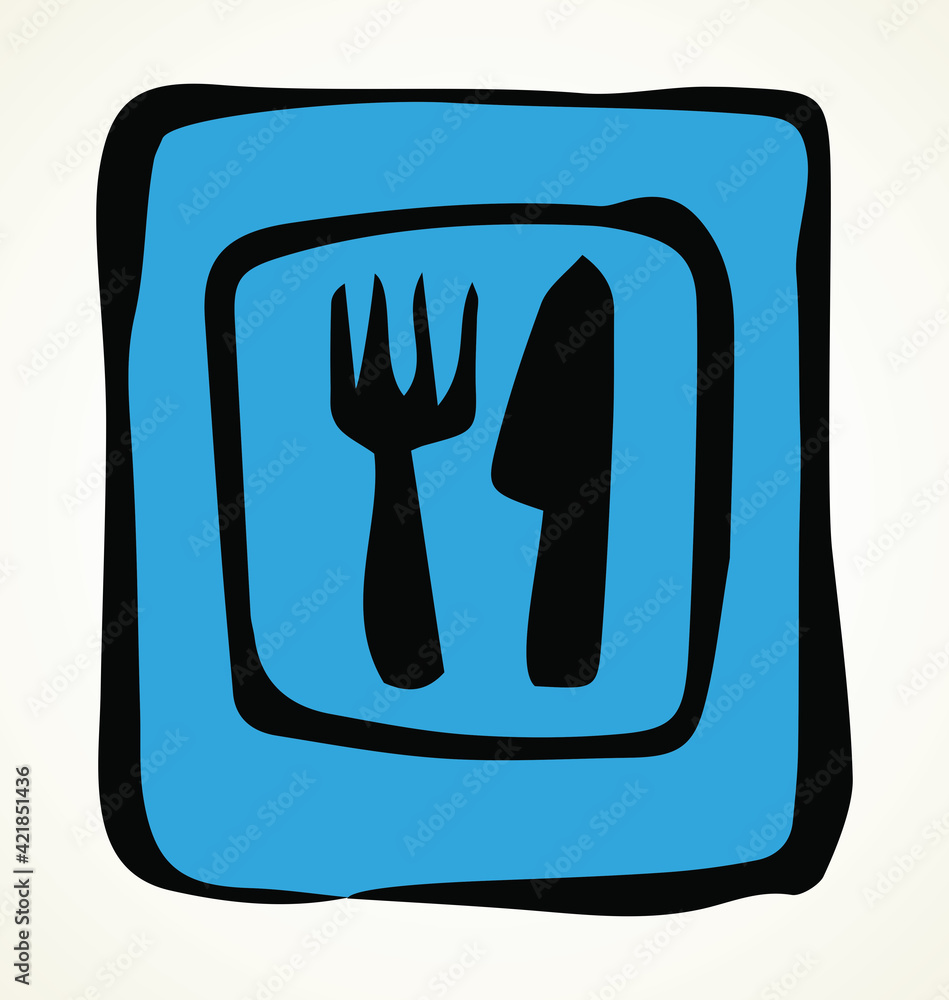Road sign with a fork and knife. Vector drawing Stock Vector | Adobe Stock