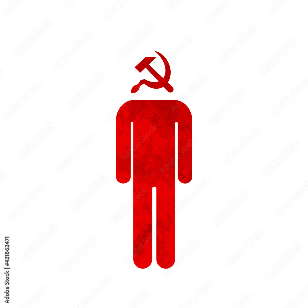 Simple man icon with red Soviet sickle and hammer symbol instead head ...