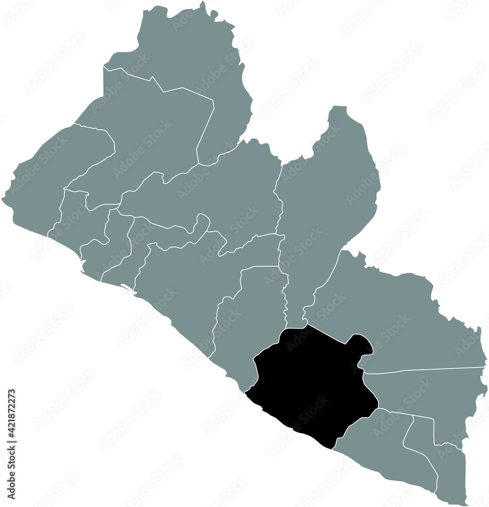 Black highlighted location map of the Liberian Sinoe county inside gray ...
