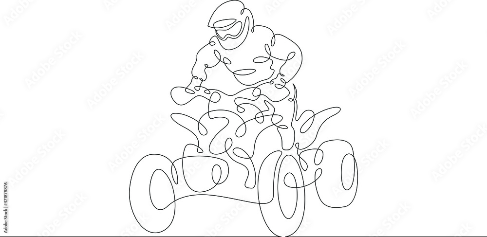 Offroad racing sport ATV with rider. One continuous drawing line logo ...