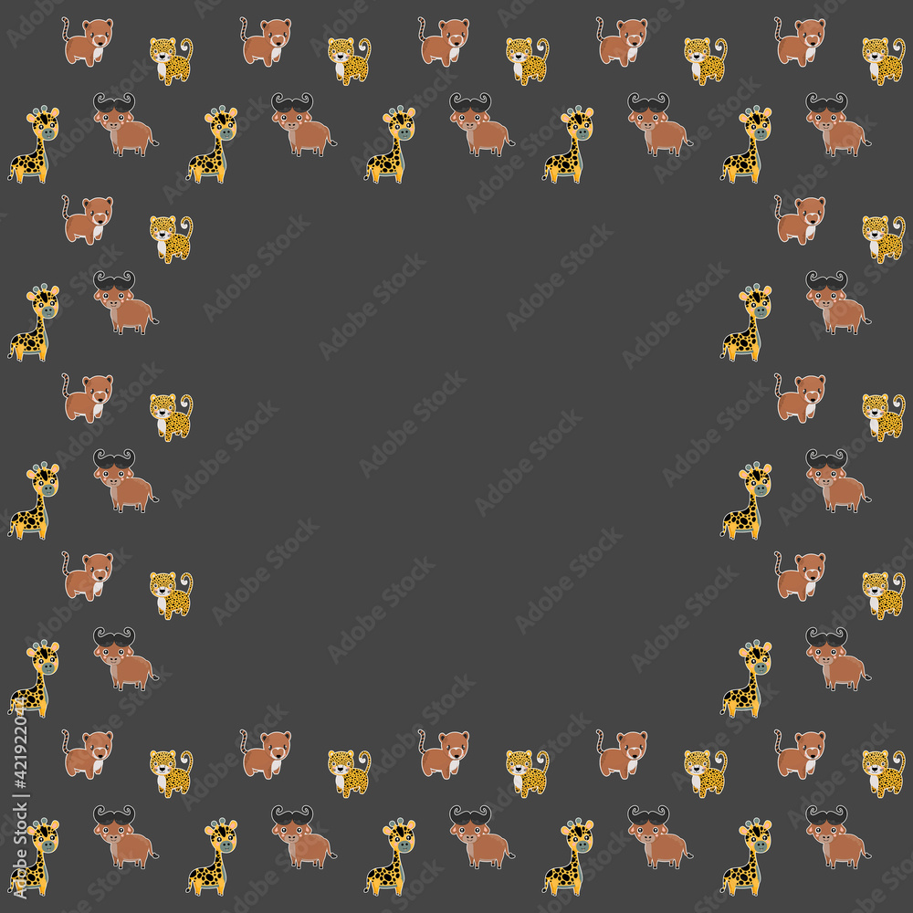 The square frame of little cartoon stylized leopards, giraffes ...