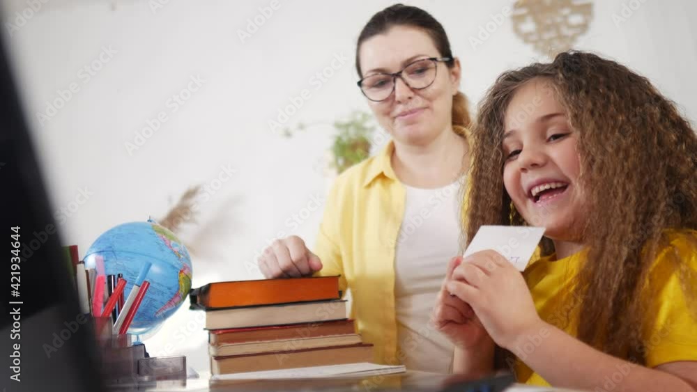coronavirus. learning home a mom daughter. School kid. pandemic Home ...