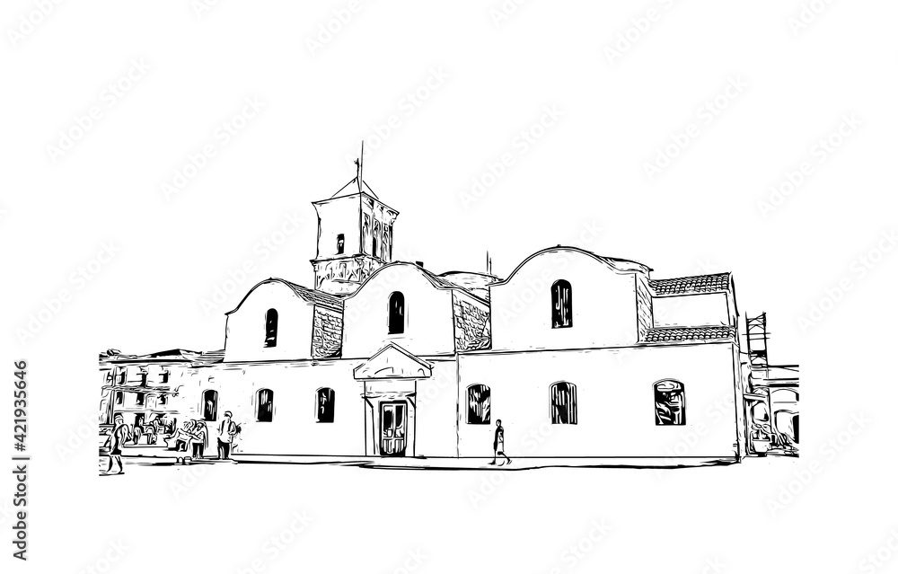 Building view with landmark of Nicosia Capital of Cyprus. Hand drawn ...