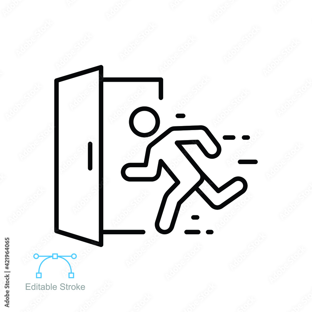 Emergency exit icon. direction arrow sign safety symbol. Safe condition ...