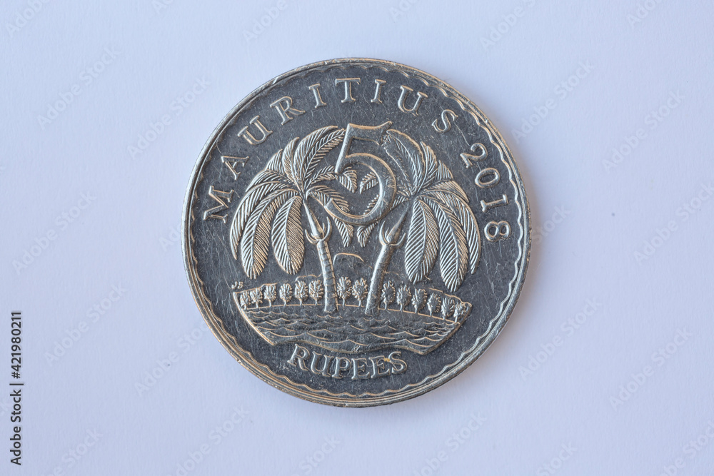 5 rupee coin of Mauritius. Stock Photo | Adobe Stock