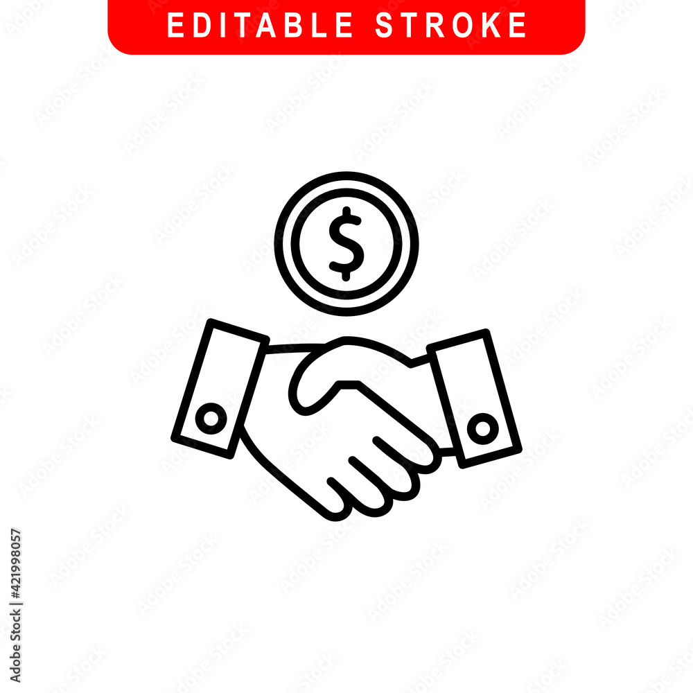 Hand Shake Money Deal Outline Icon. Hand Shake Money Deal Line Art Logo ...
