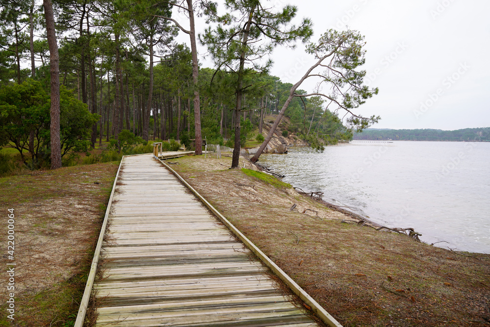coast beach lake view wooden pathway terrace in Maubuisson Carcans ...