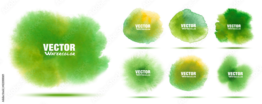 Green abstract hand drawn watercolor background set. Watercolor color ...