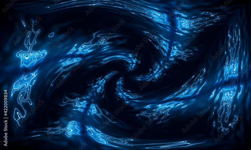 Water aqua tunnel. Underwater corridor, blue neon waves, water streaks ...