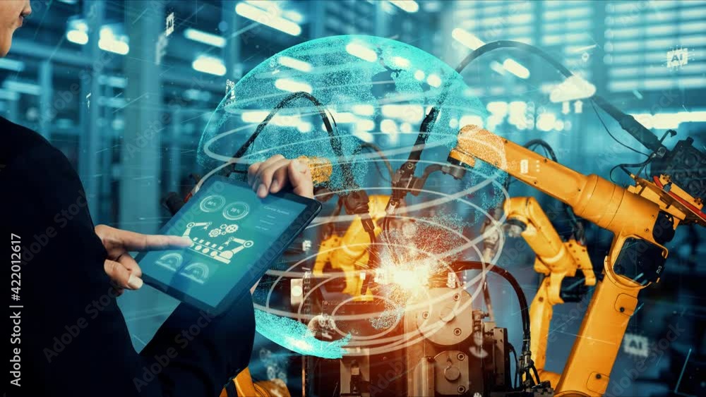 Smart industry robot arms modernization for digital factory technology ...