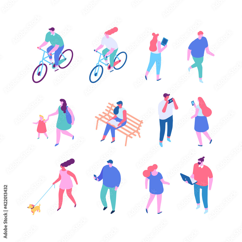 Different isomeric people vector set isolated on white. Male and female ...