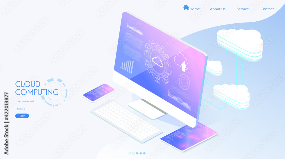 Cloud services isometric composition. Big data analysis storage ...