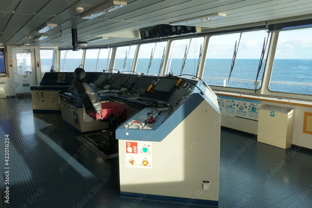 Foto Stock The Modern Ship’s Bridge control console with navigational ...