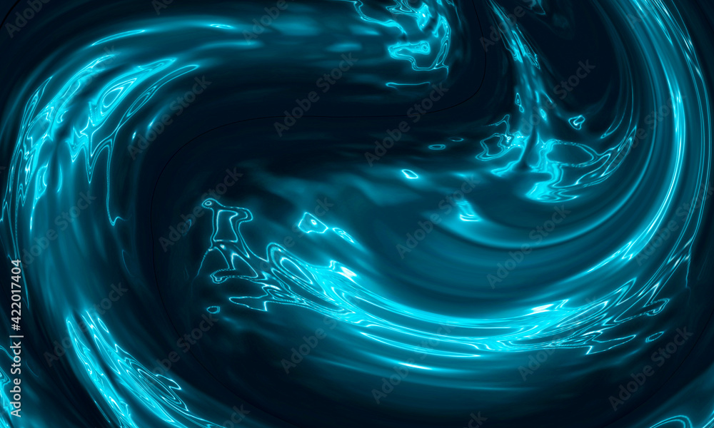Water aqua tunnel. Underwater corridor, blue neon waves, water streaks ...