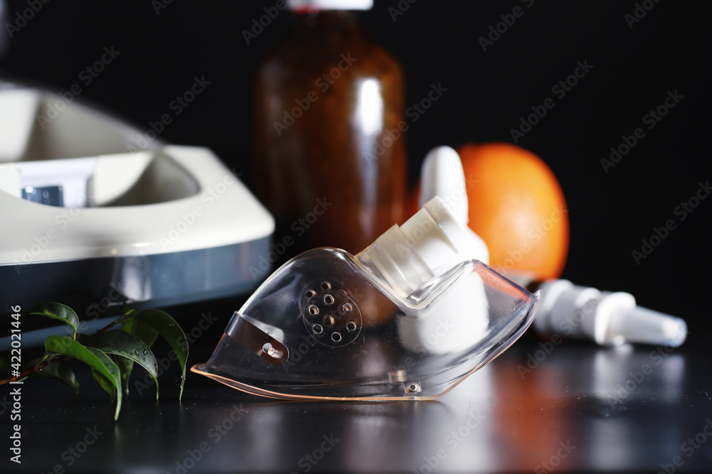 Inhalation with nebulizer at home. Asthma inhaler inhalation nebulizer ...