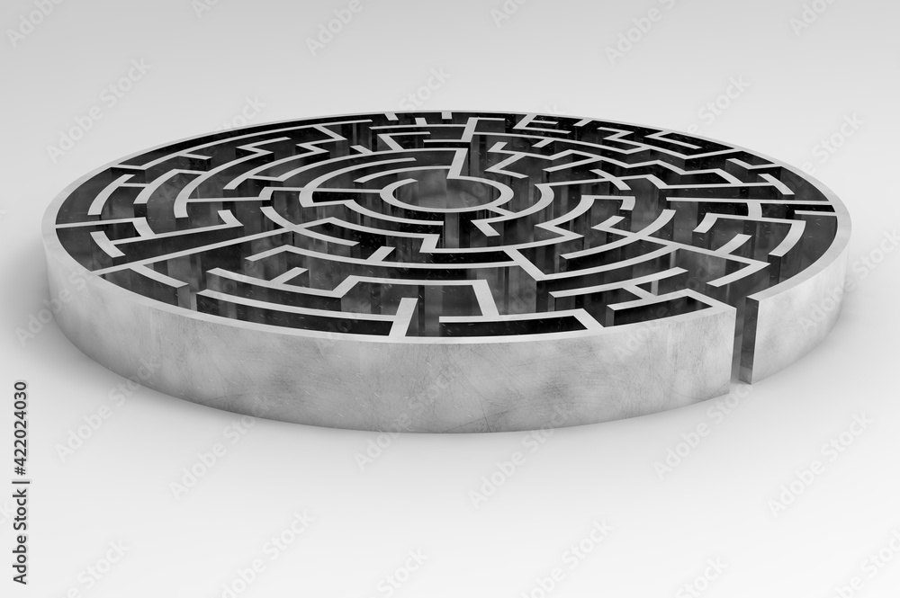 Circular maze of white color. 3d render. 3d labyrinth maze challenge ...