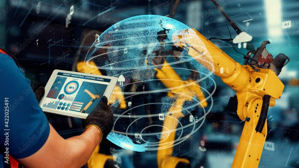 Smart industry robot arms modernization for digital factory technology ...