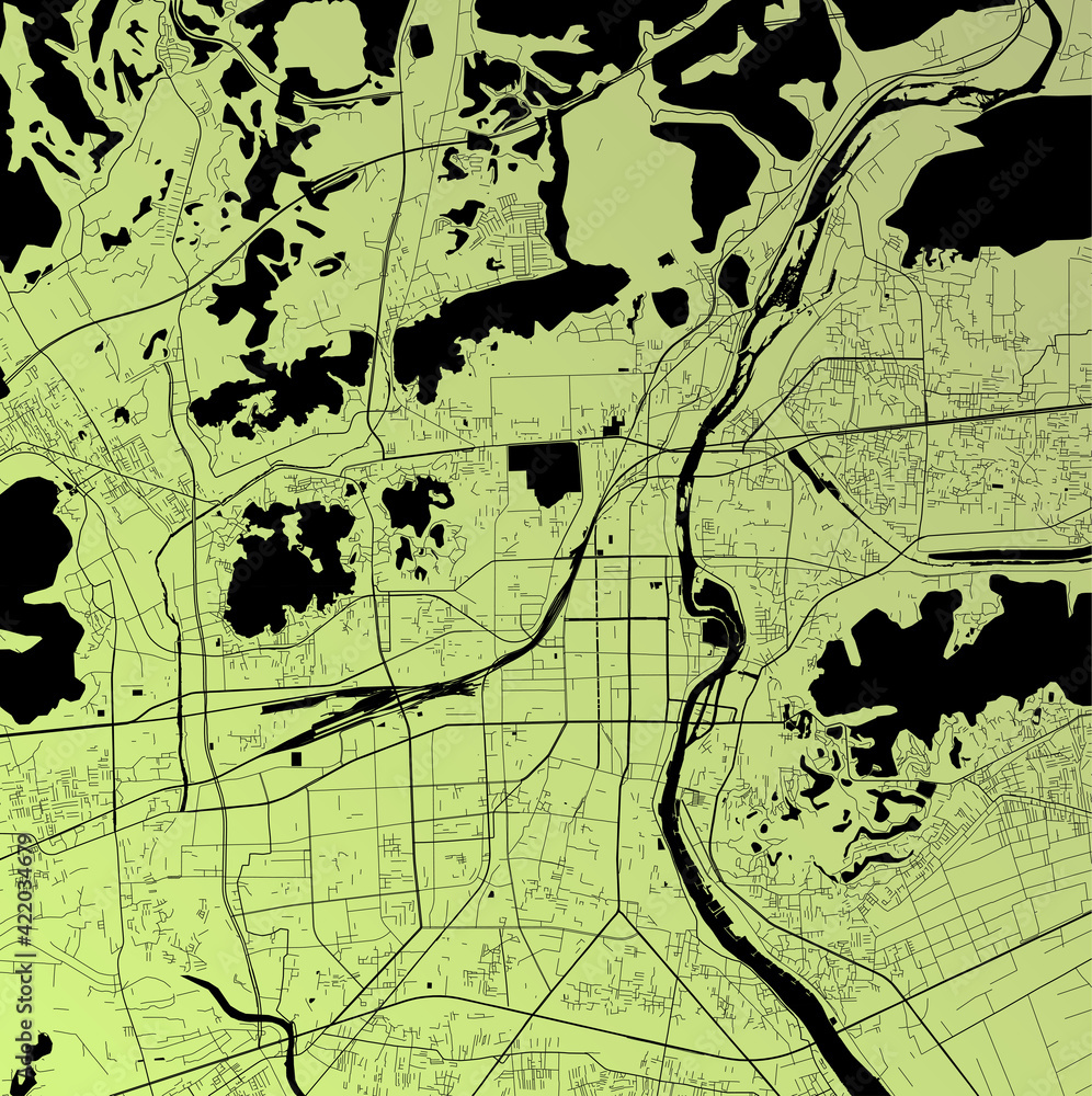 Okayama, Japan - Urban vector city map with parks, rail and roads ...