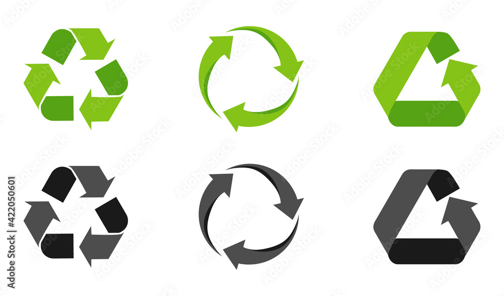 Set of recycling signs, arrow icons isolated on white. Recycling ...