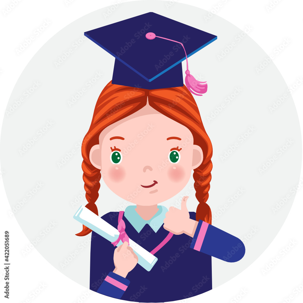 Graduation for red hair little girl. Graduates get a diploma ...