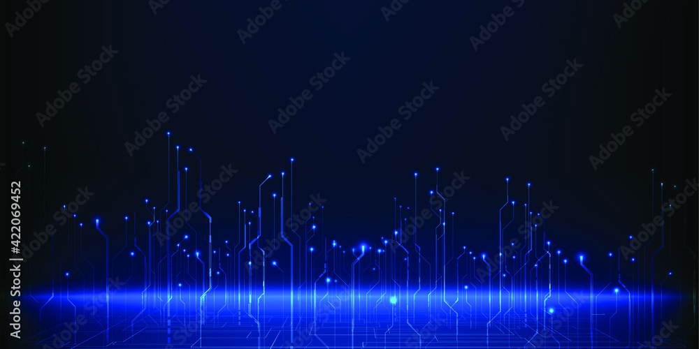 Horizontal digital elements line abstract blue digital landscapes hi tech background.Future ...