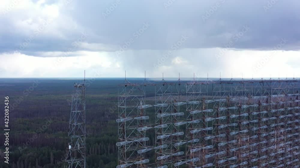 Aerial view of over the horizon radar stations DUGA. Soviet abandoned ...