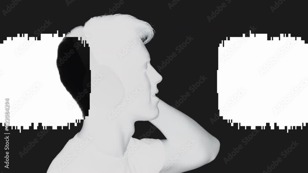 Double exposure silhouette. Techno music. Sound equalizer. Digital ...