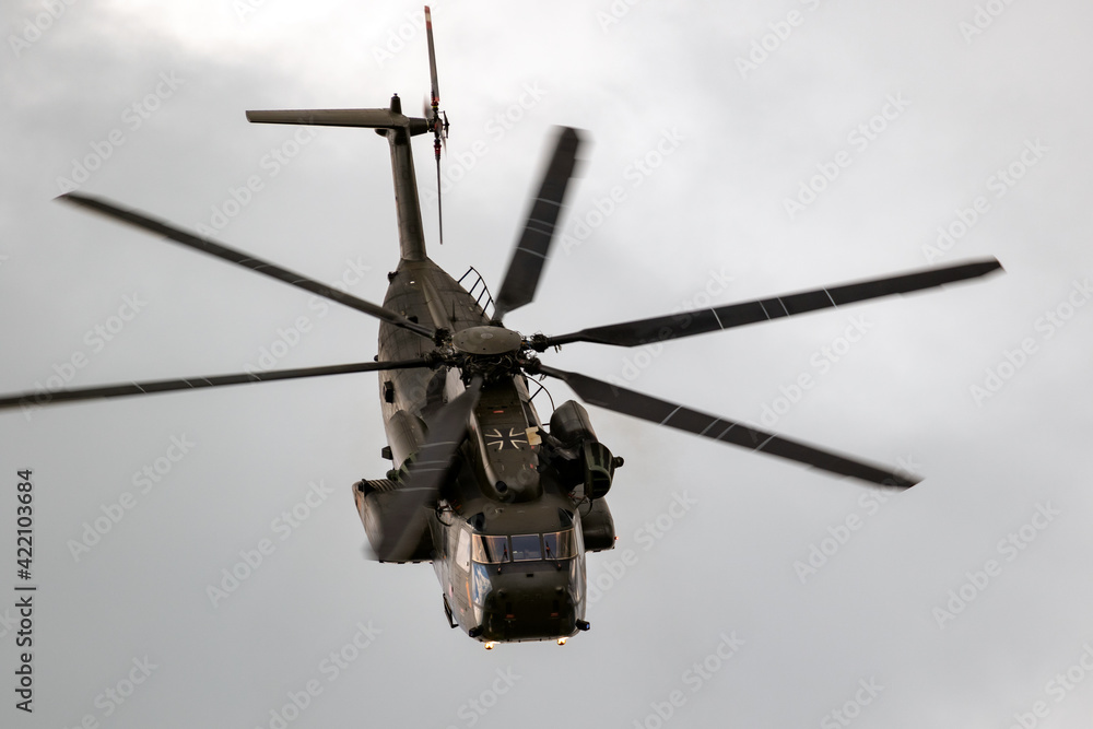 German Army Sikorsky CH-53 Stallion transport helicopter in flight over ...