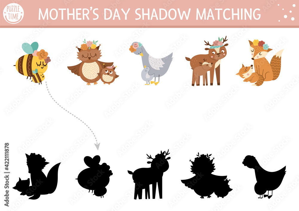 Mothers day shadow matching activity for children with animals family ...